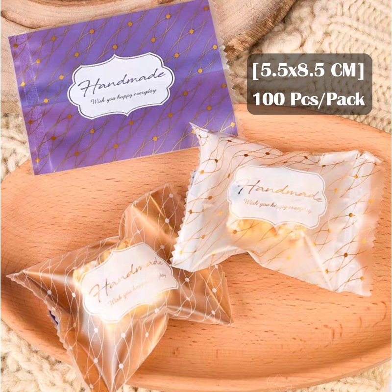 (100pcs) 5.5x8.5 CM Cookie Wrapper Gold Purple White Pastry Wrapper ...