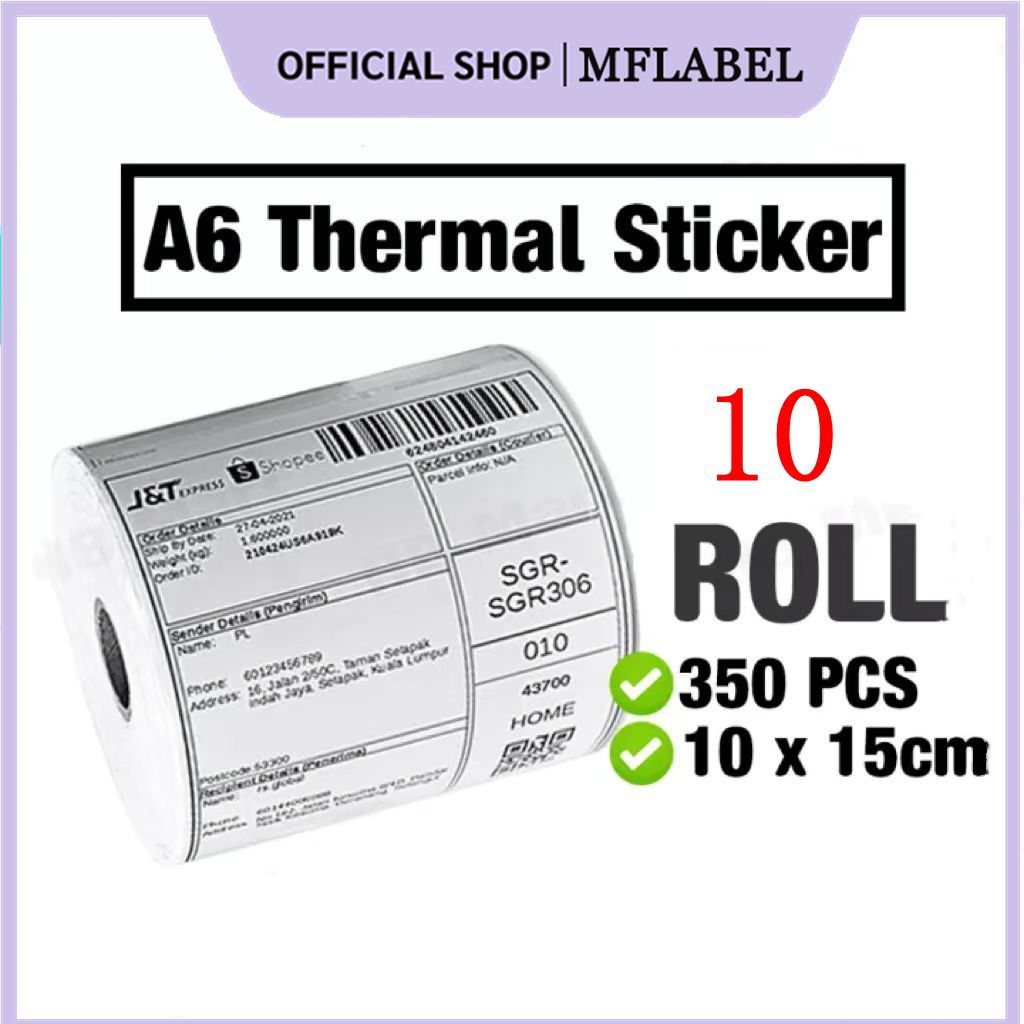 MFLABEL Shopee Waybill Thermal Sticker Roll A6 350pcs (10 Rolls ...