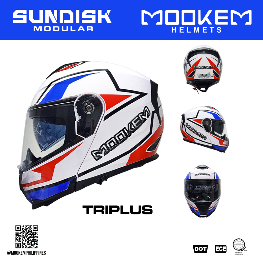 Mookem Helmet Z005A Sundisk Triplus Modular Dual Visor Helmet with Free ...