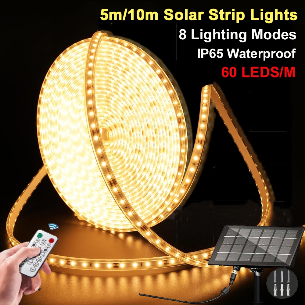 Solar LED Strip Lights Outdoor Waterproof 8 Modes 60LEDs/m Solar Lights ...