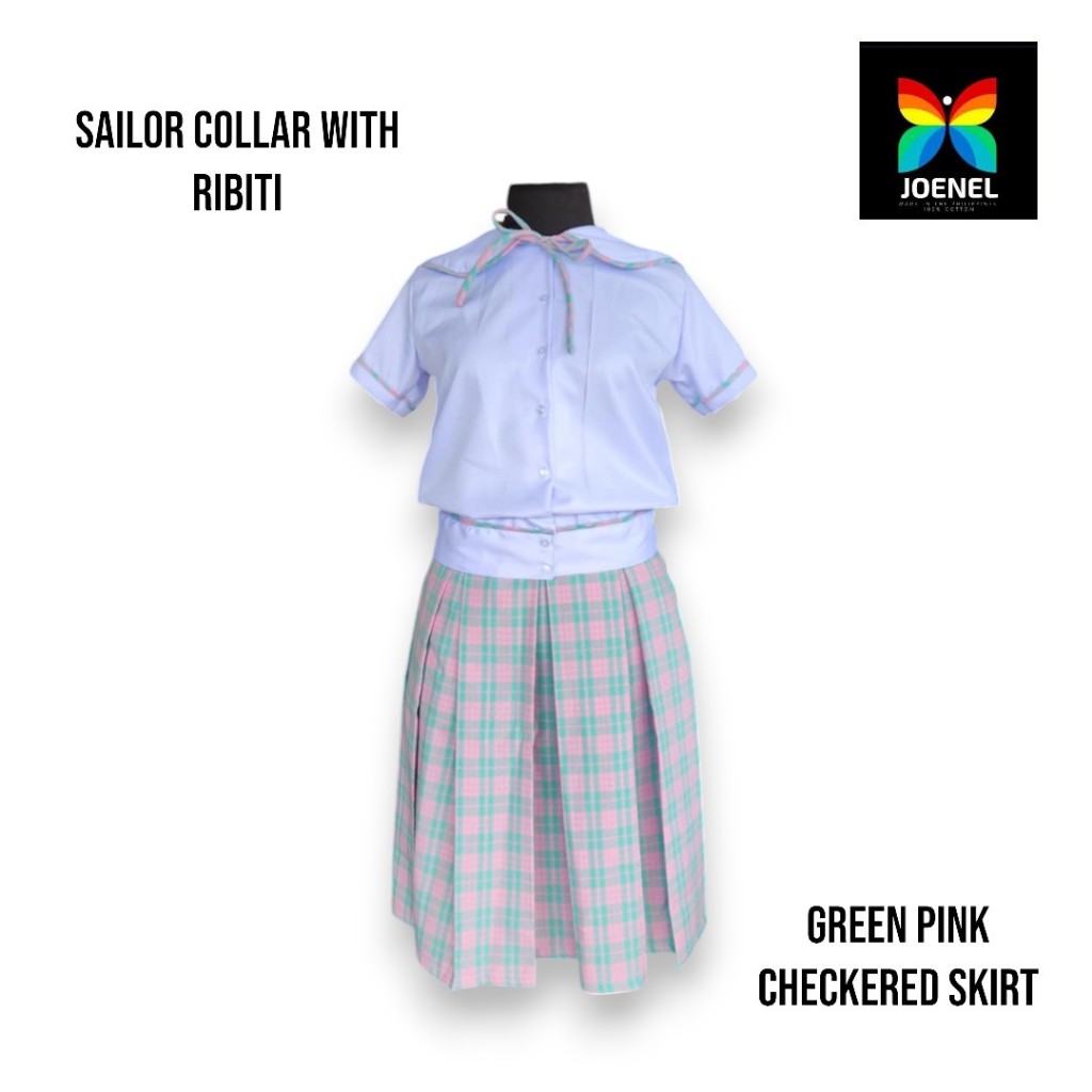 Sailor Collar With Ribiti/Pink Green Checkered Skirt School Uniform ...