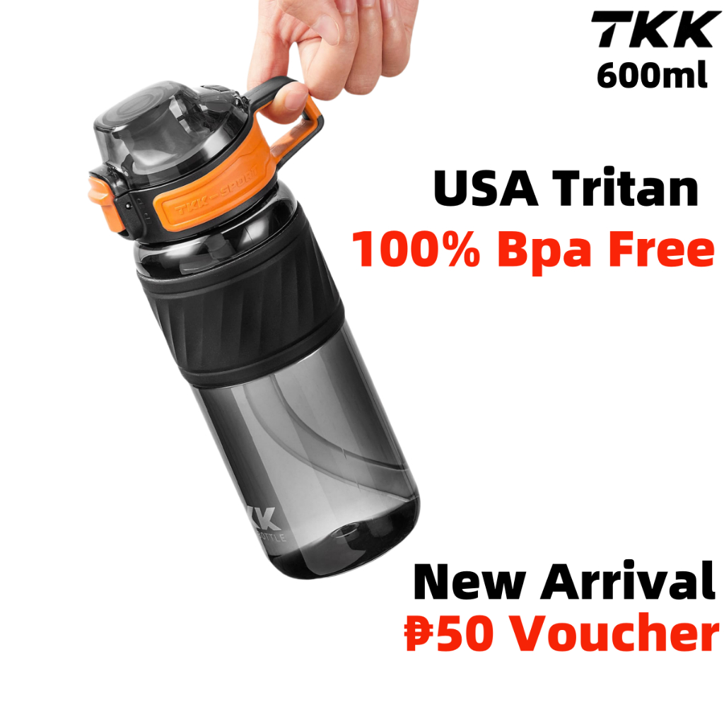 TKK Portable Water bottle for kids school boys 600ml straw handle Tritan Bpa Free fits backpack ...