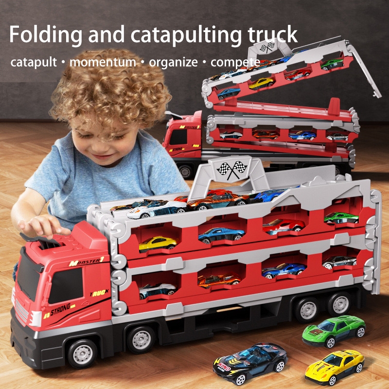 Toy car deformation truck storage folding track ejection car alloy ...