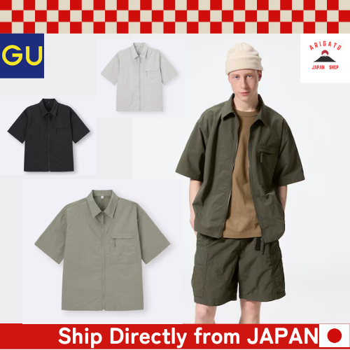 GU Men's Nylon Zip-Up Shirt (5'' Sleeve)【Direct from Japan】 | Shopee Philippines