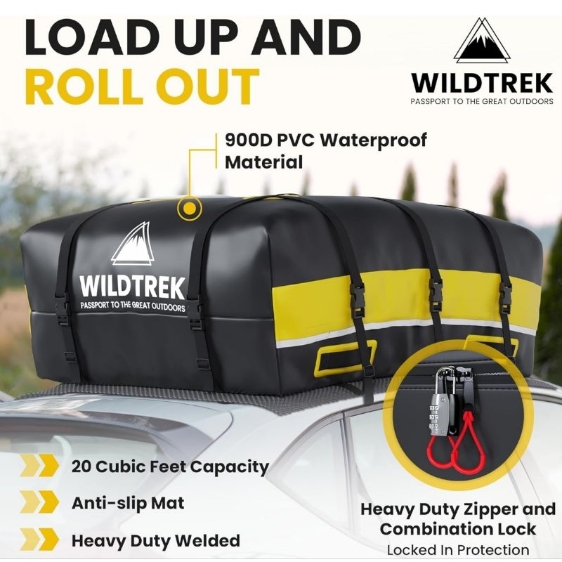 WILDTREK Waterproof Rooftop Cargo Carrier – 20 Cubic Ft, 900D PVC ...
