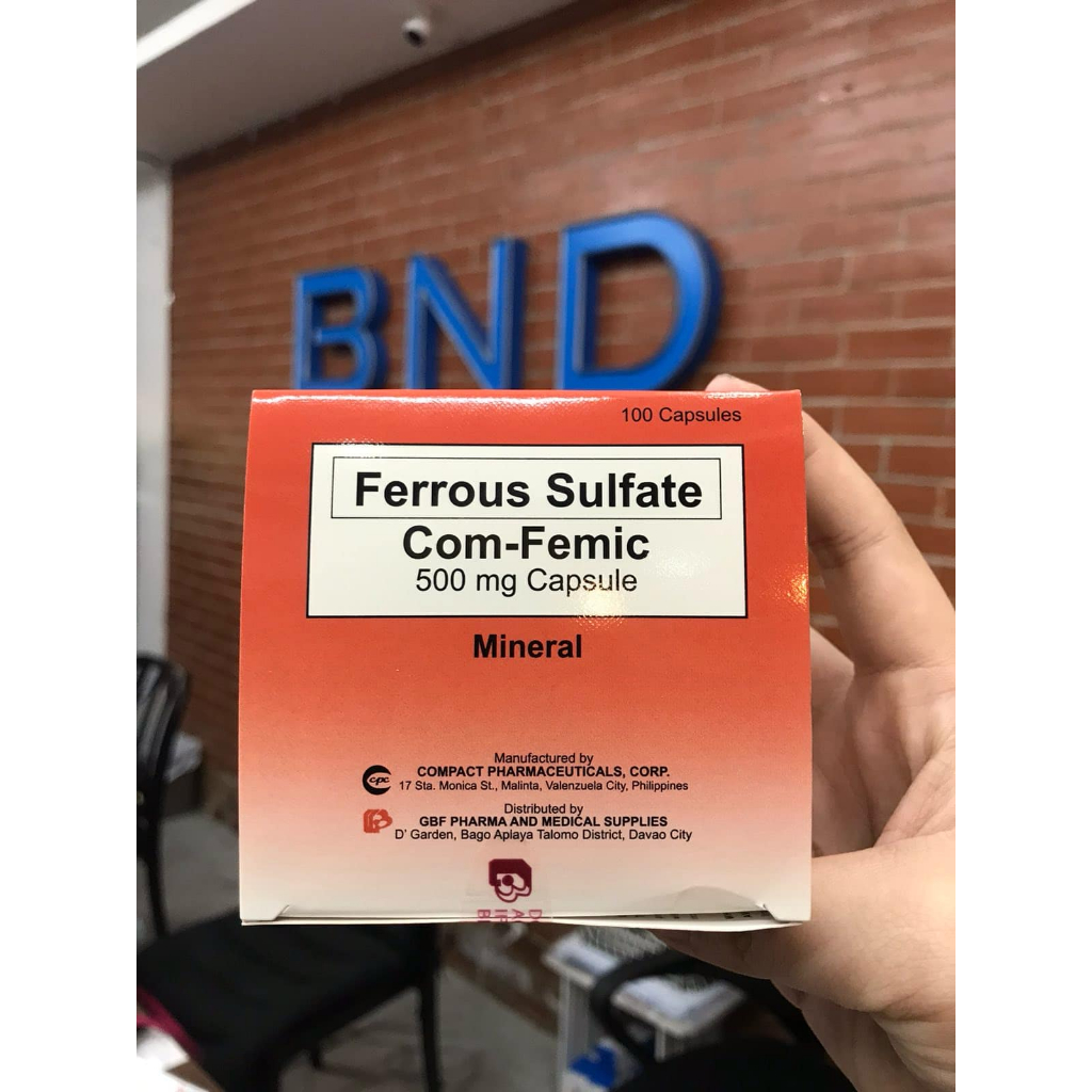 COM-FEMIC Ferrous Sulfate 500mg 100 Capsule | Shopee Philippines