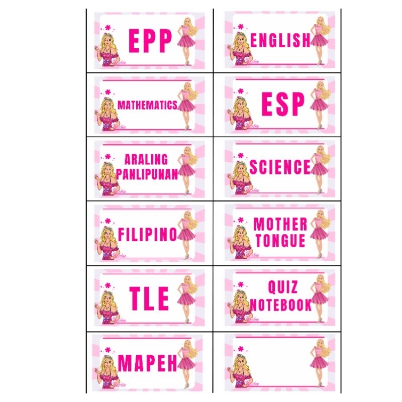 School Subject Label Sticker for Notebooks and Books Cute Affordable ...