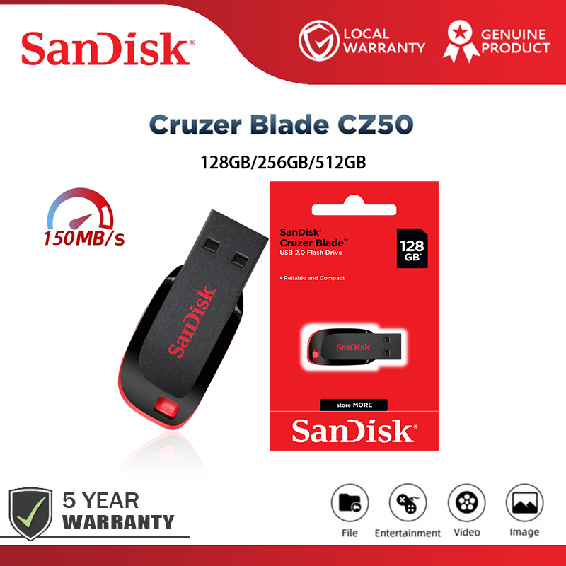 Sandisk Cruzer Blade 128GB/256GB/512GB USB 2.0 Flash Drive | Shopee ...