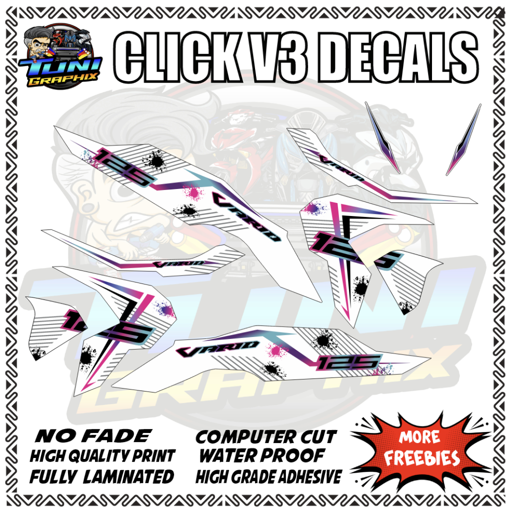 CLICK 125 V3 -V4 VARIO SHARP SPLATTER DECALS (WHITE SERIES) | Shopee ...