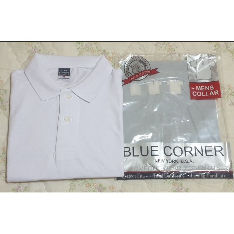 BLUE CORNER POLO SHIRT PLAIN WHITE | Shopee Philippines