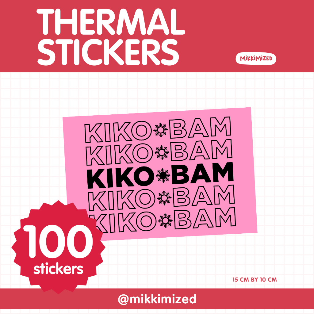 100 pcs. THERMAL STICKERS 10 cm by 15 cm A6 Kiko Bam Chel Thank You ...
