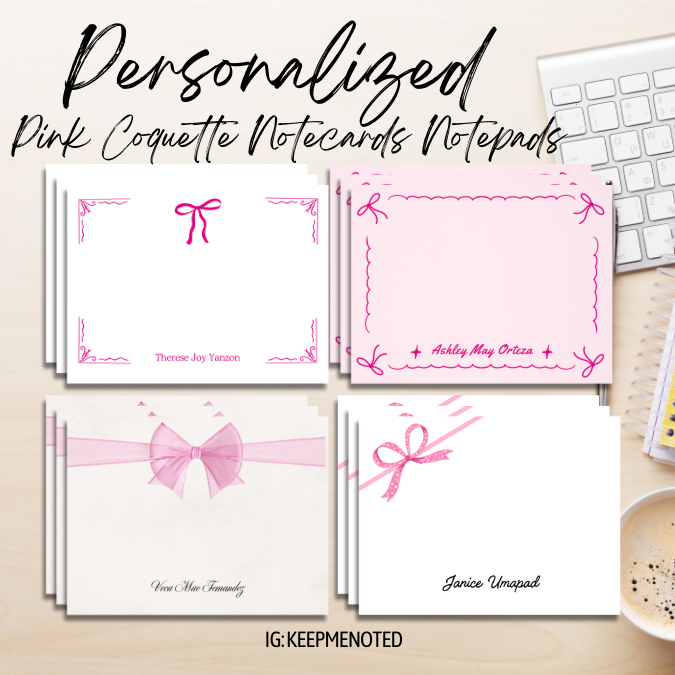 Personalized Pink Coquette Lace Ribbon Bow Notecards Notepad Note Card ...