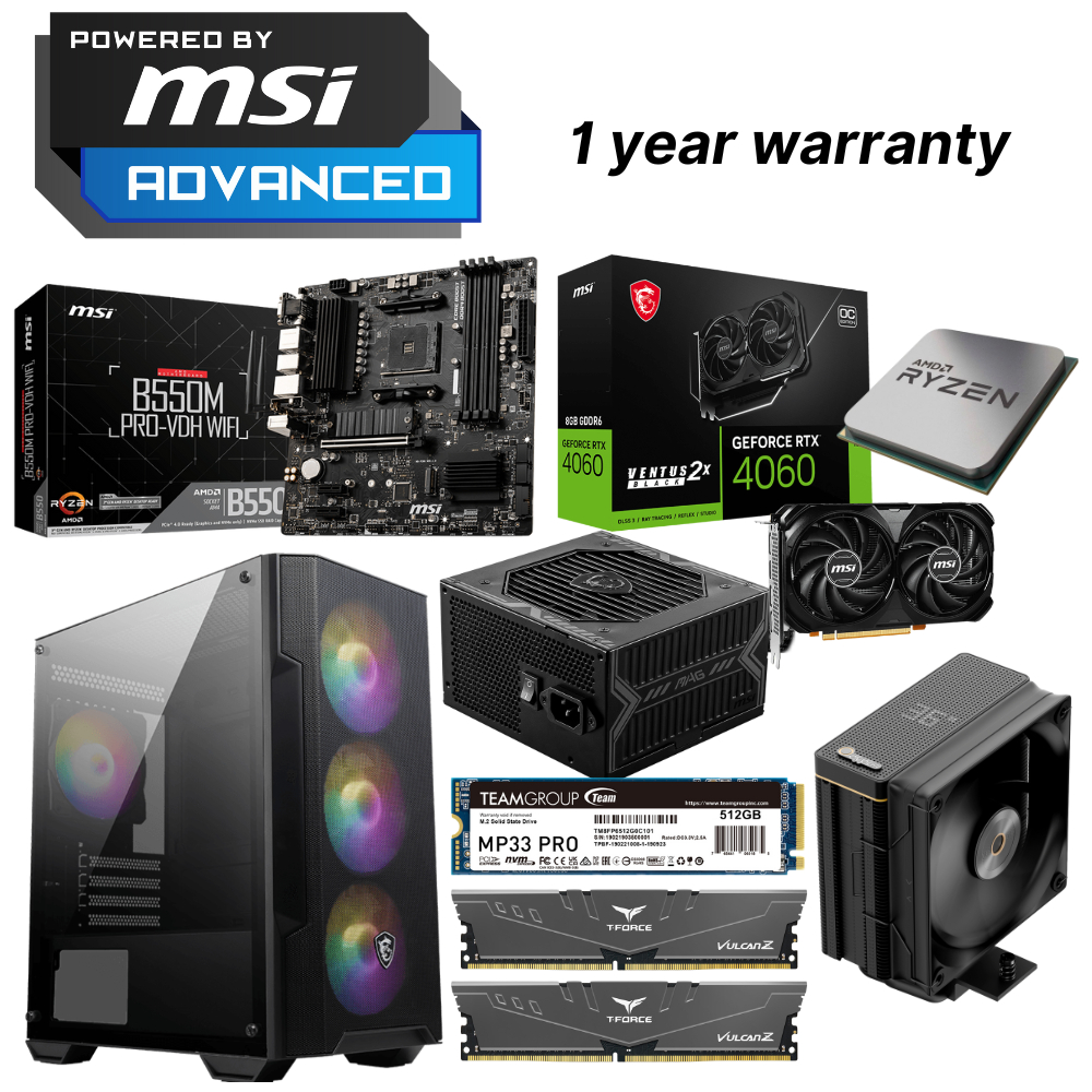 PC Desktop Computer Build MSI Nirvana Build 5 5600X B550M PRO-VDH WIFI RTX 4060 16GB RAM 512GB ...
