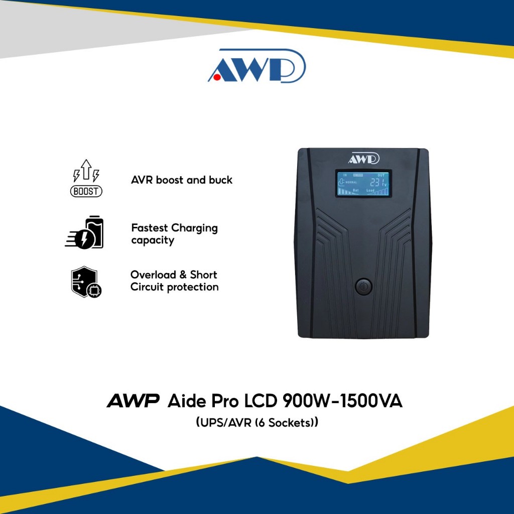 AWP Aide Pro LCD 1200W-2000VA UPS with AVR Uninterruptible Power Supply ...