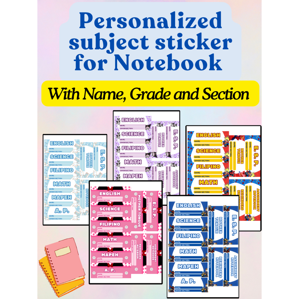 PERSONALIZED SUBJECT STICKER LABEL FOR NOTEBOOK AND BOOK WITH NAME ...