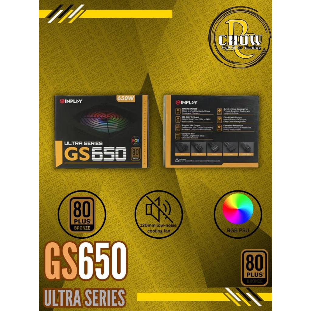PC CHOW | INPLAY GS650-Ultra True Rated 650w Power Supply RGB 80Plus ...