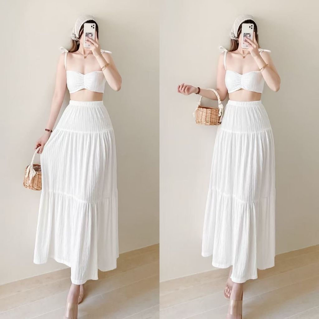 SMFH CALLIA 2WAYS SUMMER COORDS PADDED ONHAND Trendy Summer Beach OOTD Bra and Maxi Long Skirt ...