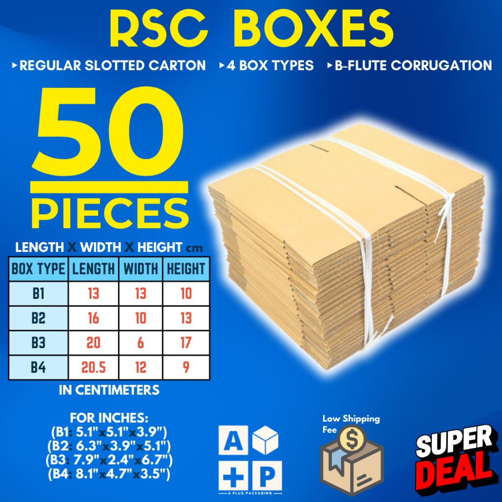 ⭐ 50 pcs RSC BOXES (B1, B2, B3, B4), A+ Corrugated Packaging Carton Box ...