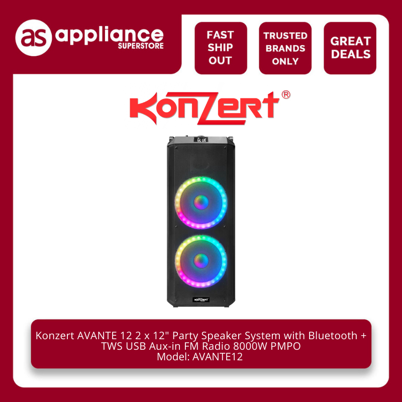 Konzert AVANTE 12 2 x 12" Party Speaker System with Bluetooth + TWS USB ...