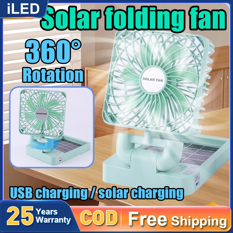 Mini Solar Electric Fan Solar Panel Integrated Outdoor Portable Desk ...