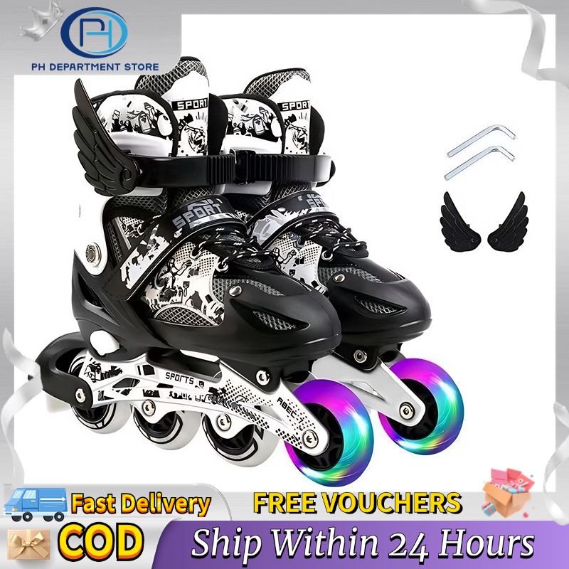 Single flash wheel skates sliding inline sneakers 4 wheels 1 line ...