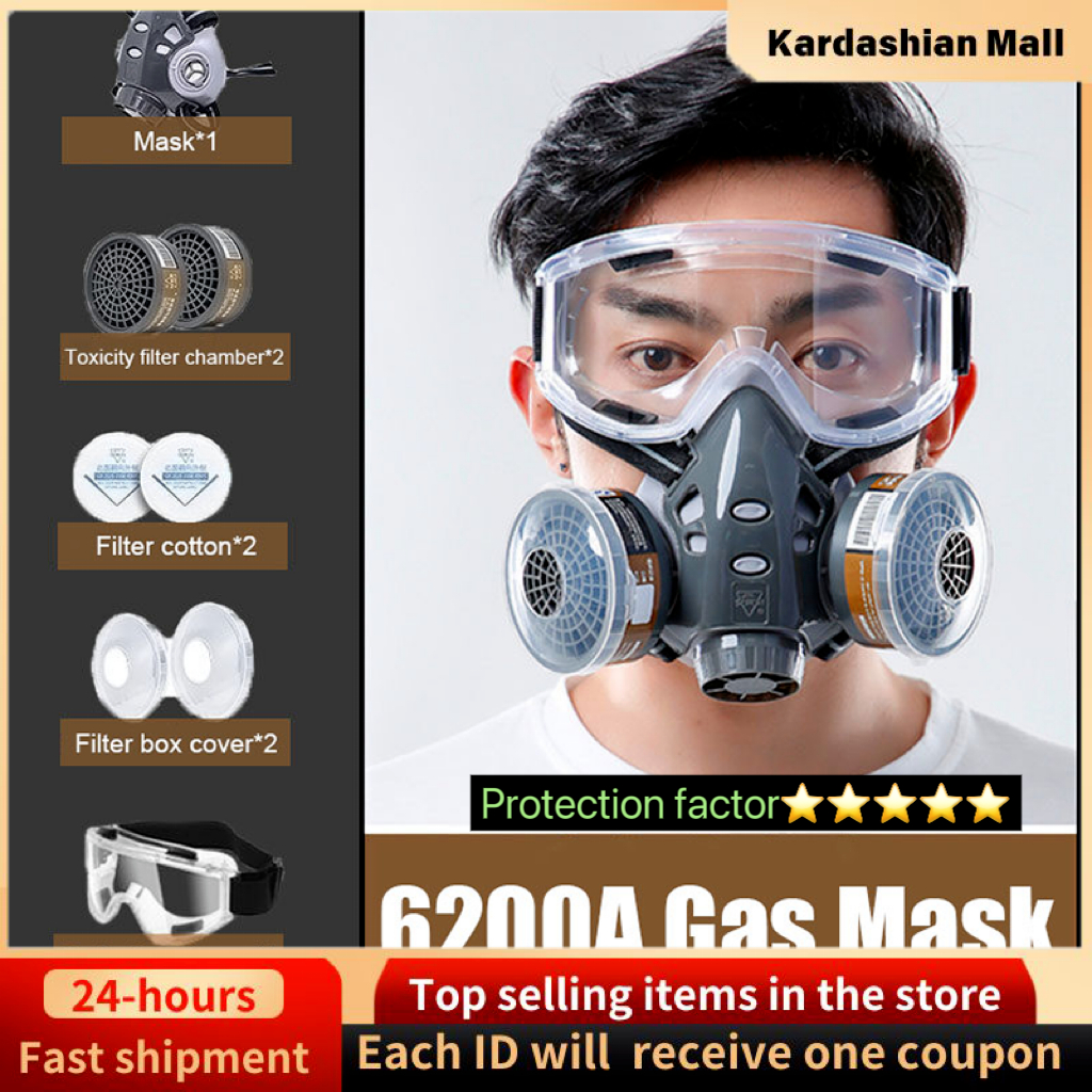 3M Dual Filter Gas Respirator Mask Chemical Anti-DustPaint Industrial ...