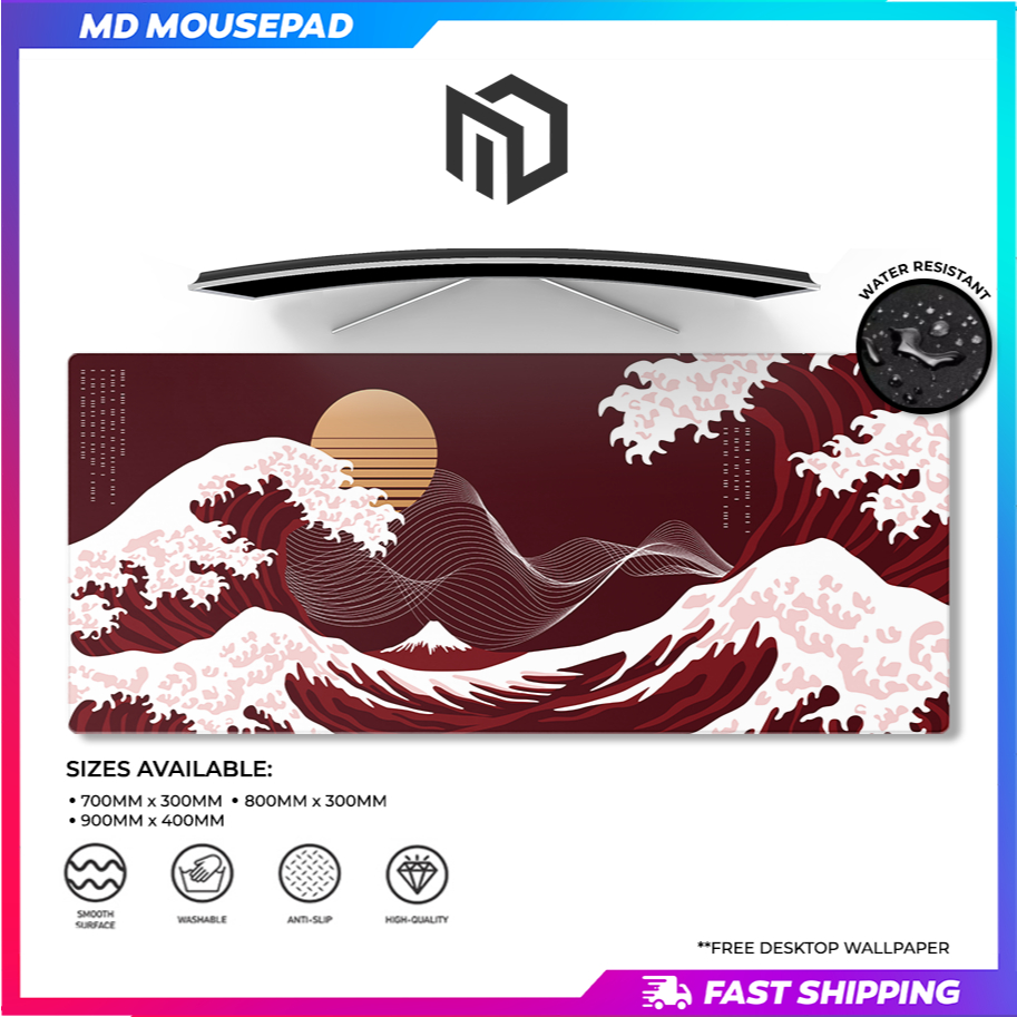 MD Mousepad | Kanagawa Wave Red | Extended Large Gaming Mouse pad ...