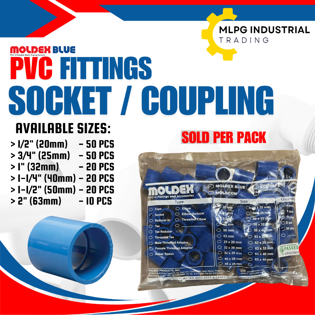 (PER PACK) Moldex Blue PVC Coupling / Socket (1/2", 3/4", 1", 1-1/4", 1 ...