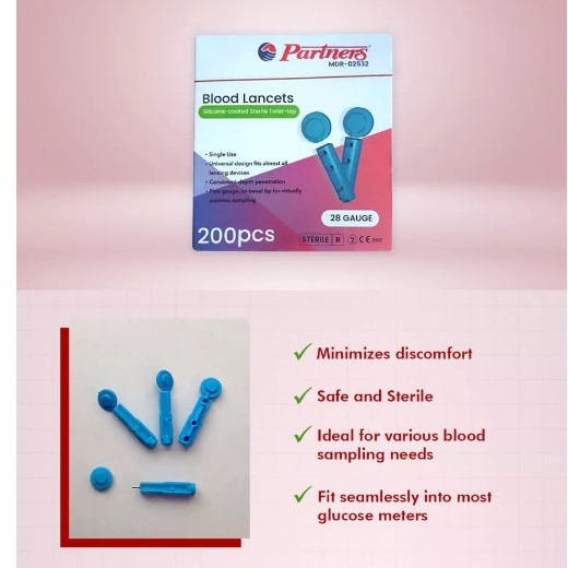 (MIX-J) Partners Blood Lancet G28 for Glucometer (200pcs) Incontinence ...