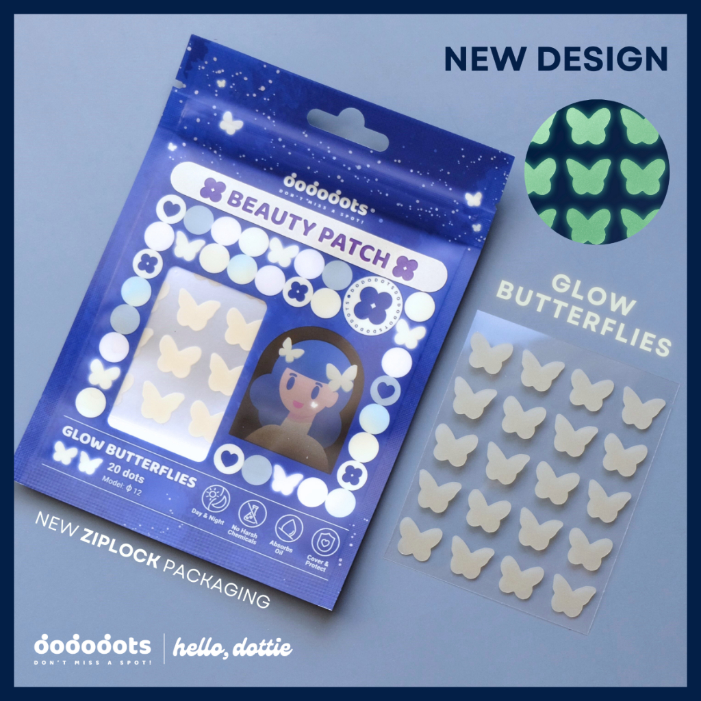 Dododots | NEW GLOW BUTTERFLIES | 20 DOTS | Hydrocolloid | CUTE PIMPLE ...