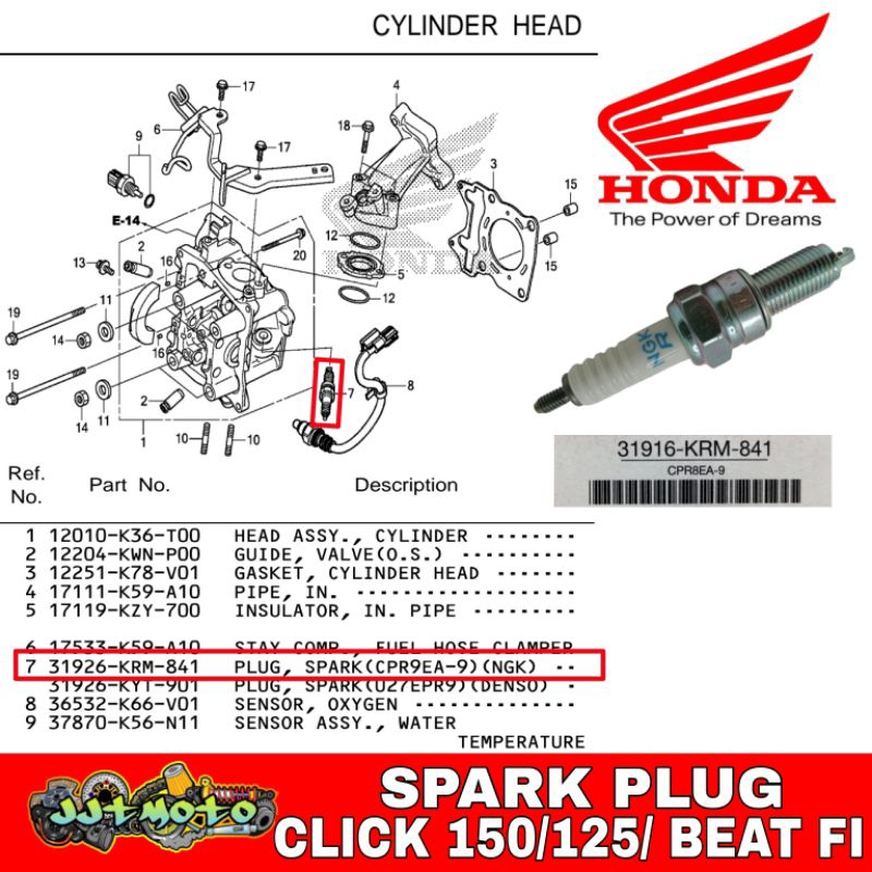 HONDA SPARK PLUG (CLICK 150/125/ BEAT FI) 31916-KRM-841 | Shopee ...