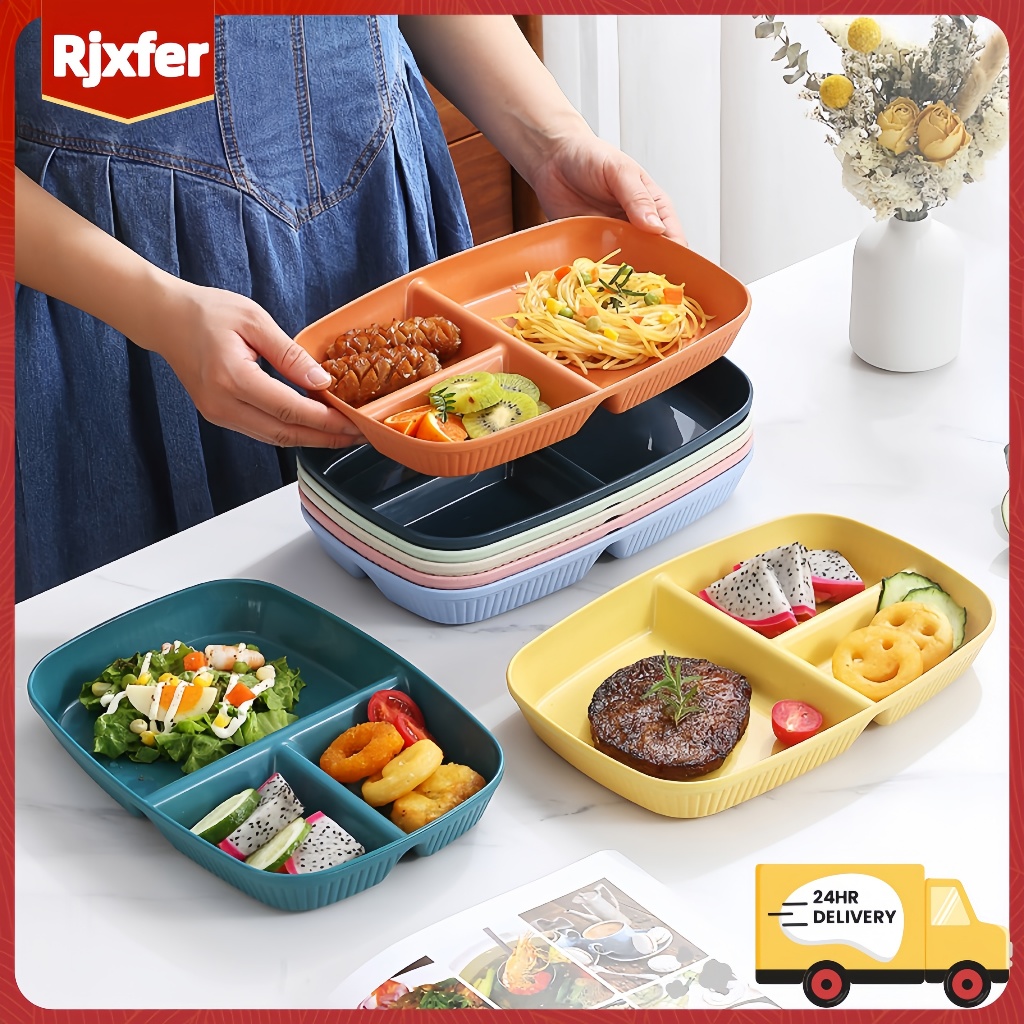 RJXFER Square Meal Plate Food Grade Plastic Three Compartment Plates ...