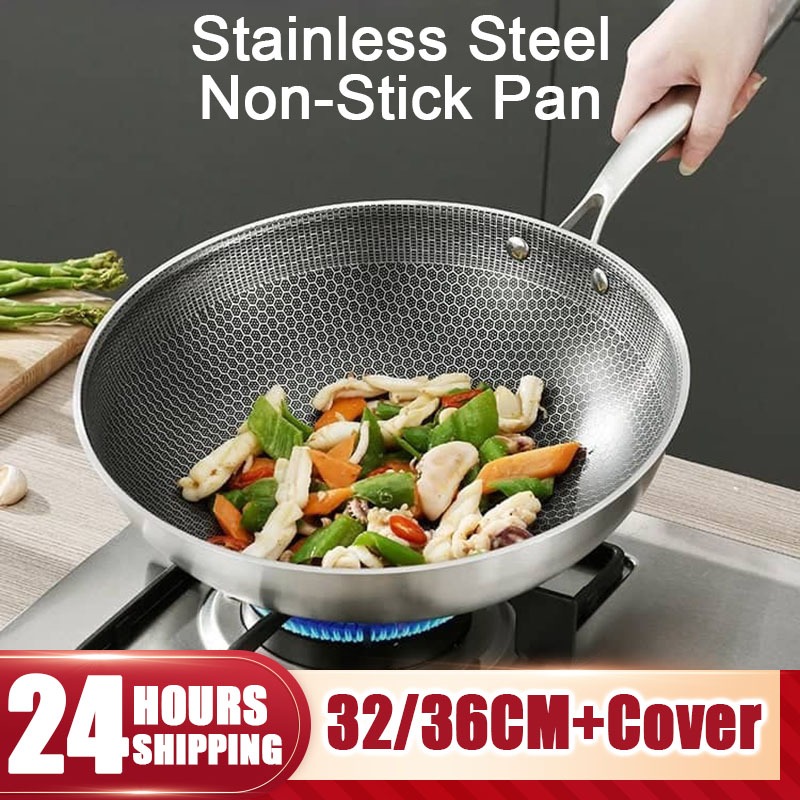 Non-Stick Pan 32/34/36cm Stainless Steel Frying Pan with Cover Gas ...
