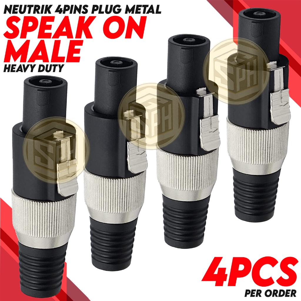 GS (4PCS) NEUTRIK SpeakON Plug 4-Pin Male Connector – Heavy Duty Metal ...