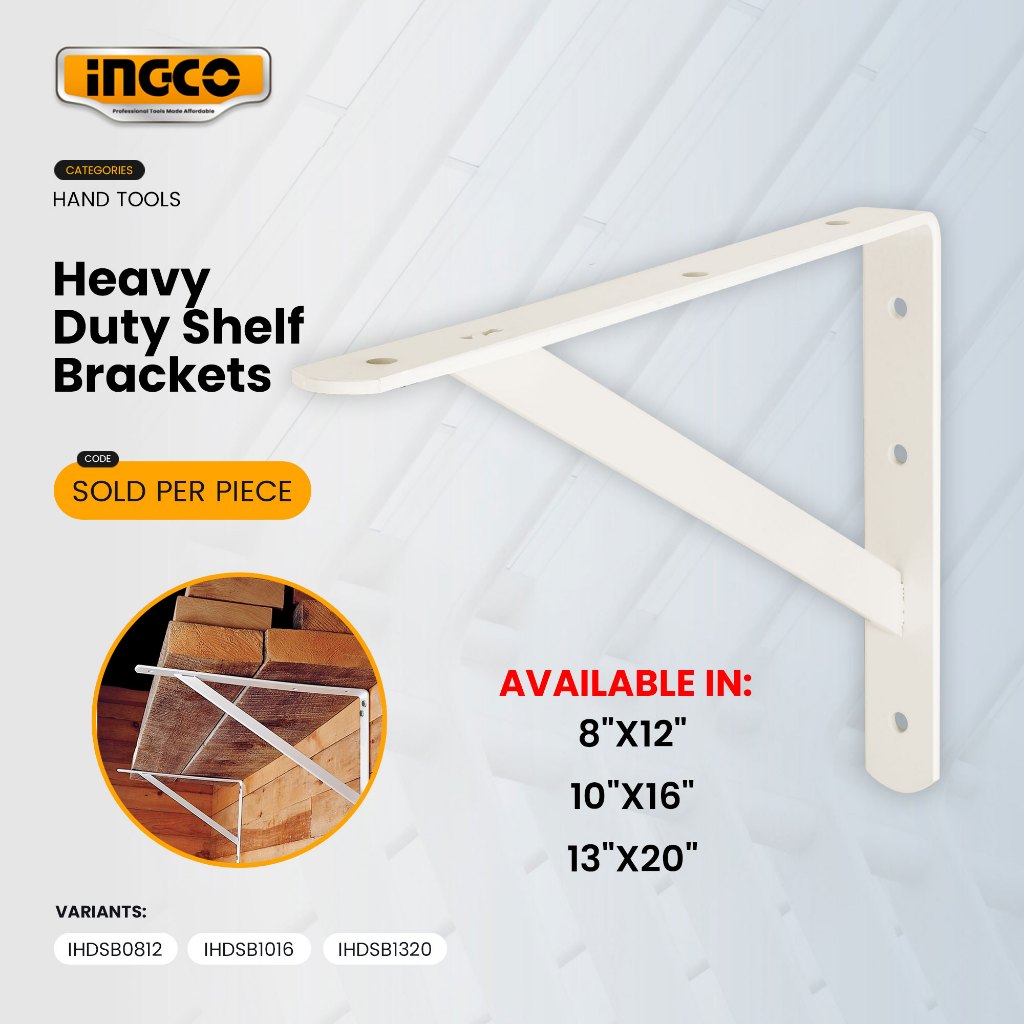 Ingco Heavy Duty Steel Shelf Bracket White Angle Corner Wall-Mounted ...