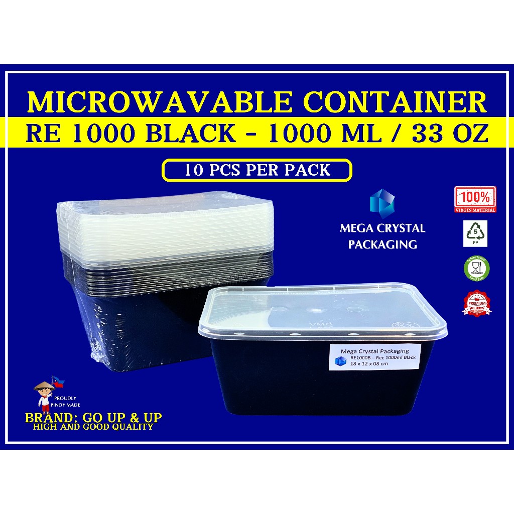 [ 10 Pcs ] Microwavable Container RE 1000 - Rectangular 1000 ml BLACK | Shopee Philippines