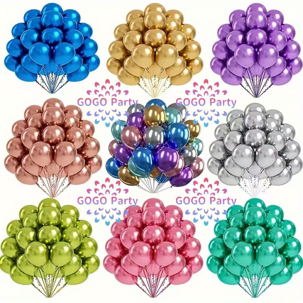 50 PCS 10Inch Metallic Latex Balloons Ideal for Birthdays, Weddings ...