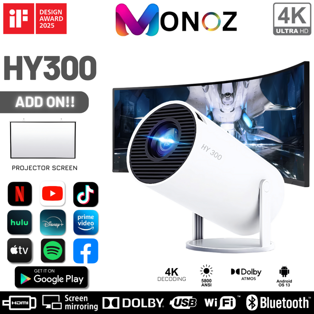 HY300 Android 11 Smart Projector | 1080P 4K LCD | Dual WiFi & Bluetooth ...