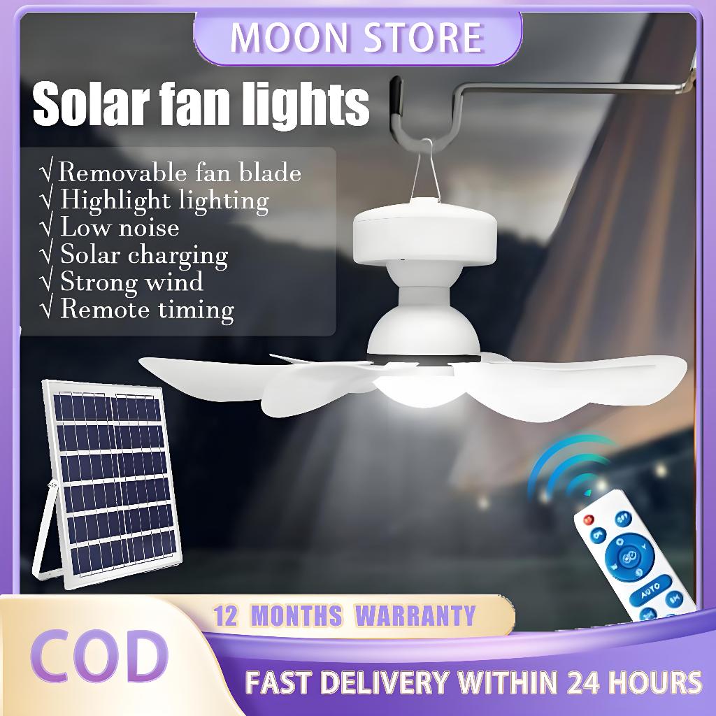 Solar Outdoor Ceiling Fan With LED Light And Remote Control 16 Inch ...