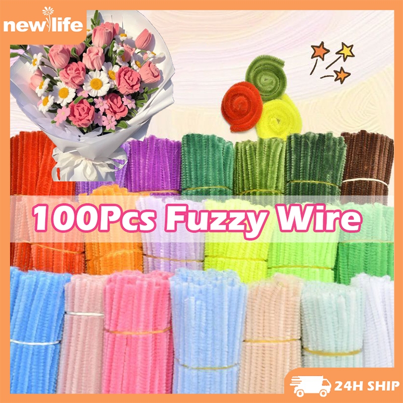 100Pcs Fuzzy Wire Colorful Chenille Stems Stick Twisting Bar Bouquet ...