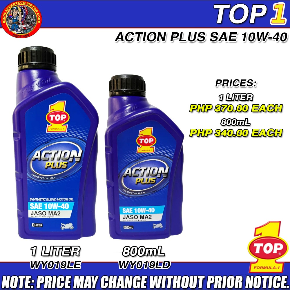 TOP-1 ACTION PLUS SAE 10W-40 1 LITER & 800mL (1LITER - WY019LE / 800mL ...