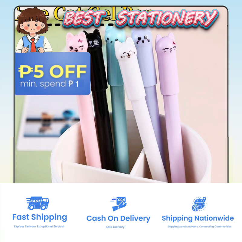 Creative Cat Gel Pens for Kids Students Cute Cartoon Cat Gel Pen Black ...