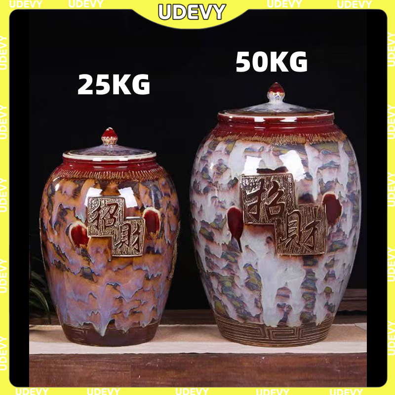 Ceramic rice storage container clay pot sealed big jar with lid rice ...