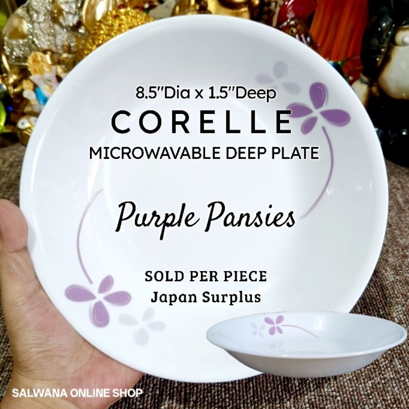 8.5" CORELLE PURPLE PANSIES MICROWAVABLE DEEP PLATE • Japan Surplus ...