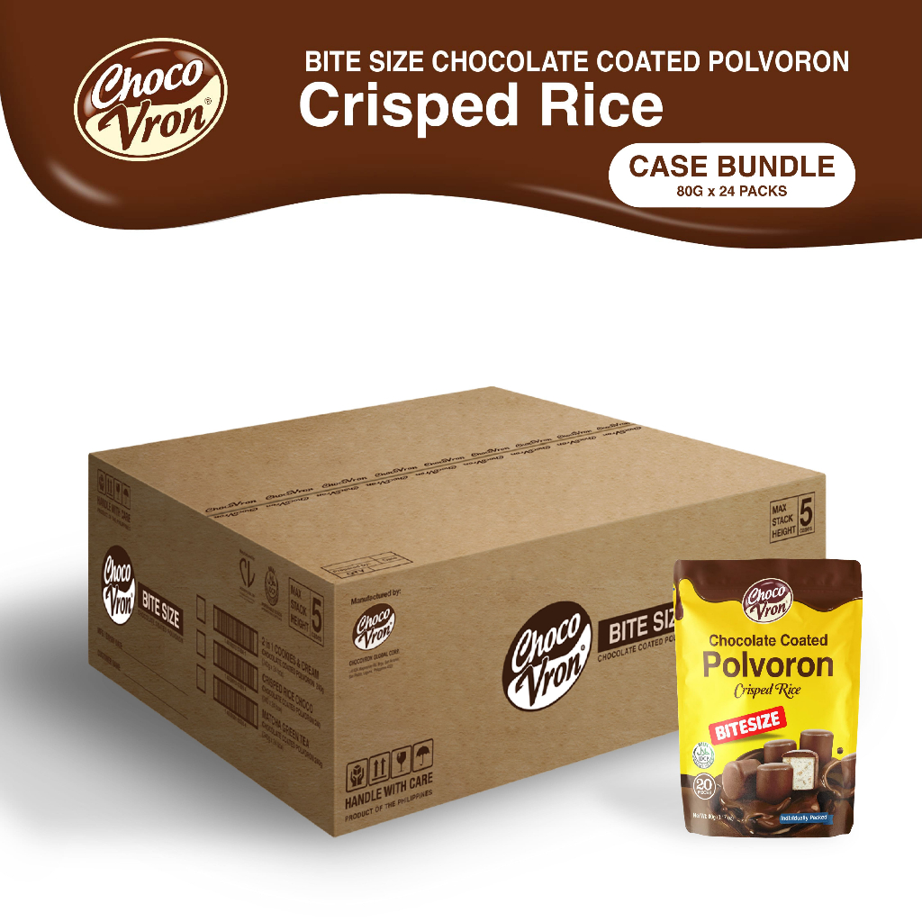ChocoVron Bitesize Chocolate-coated Crisped Rice Polvoron 80g (1 CASE ...