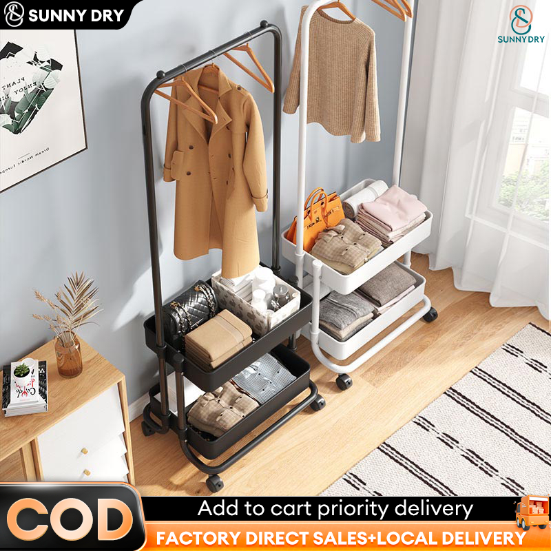 360° Rotating Double Layer Clothes Rack with Removable Storage Tray ...