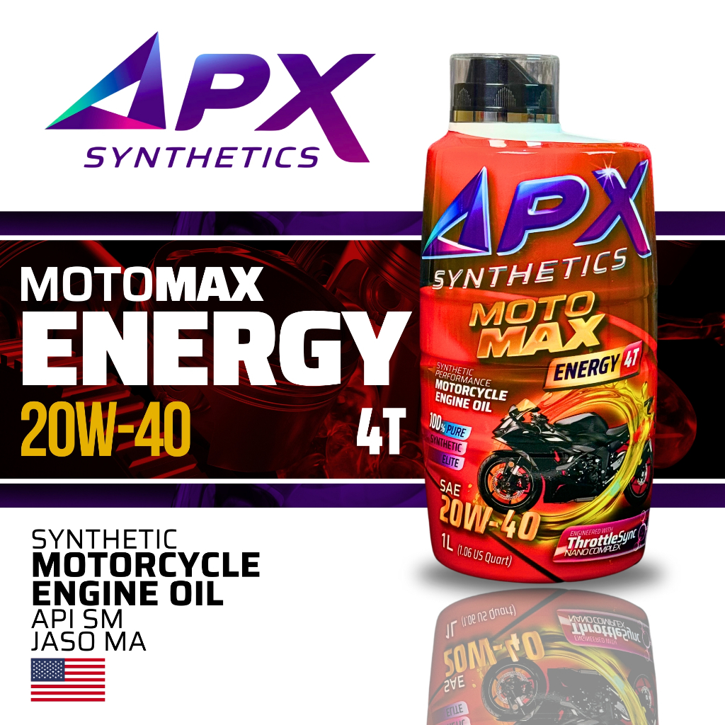 APX Synthetics MotoMAX Energy 4T 20W-40 Synthetic Motorcycle Engine Oil ...