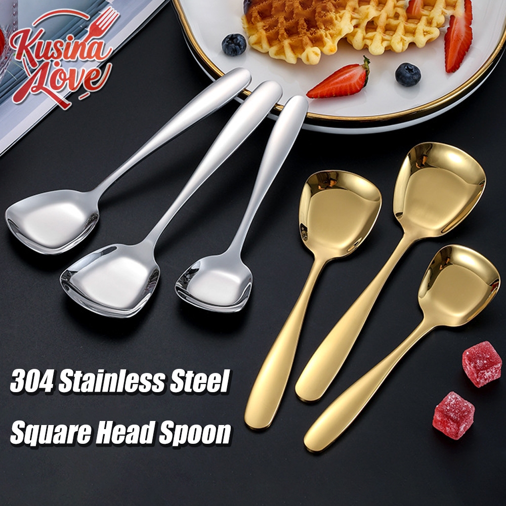 304 Stainless Steel Square Spoon, Flat Dinner Spoon, Eating Spoon ...