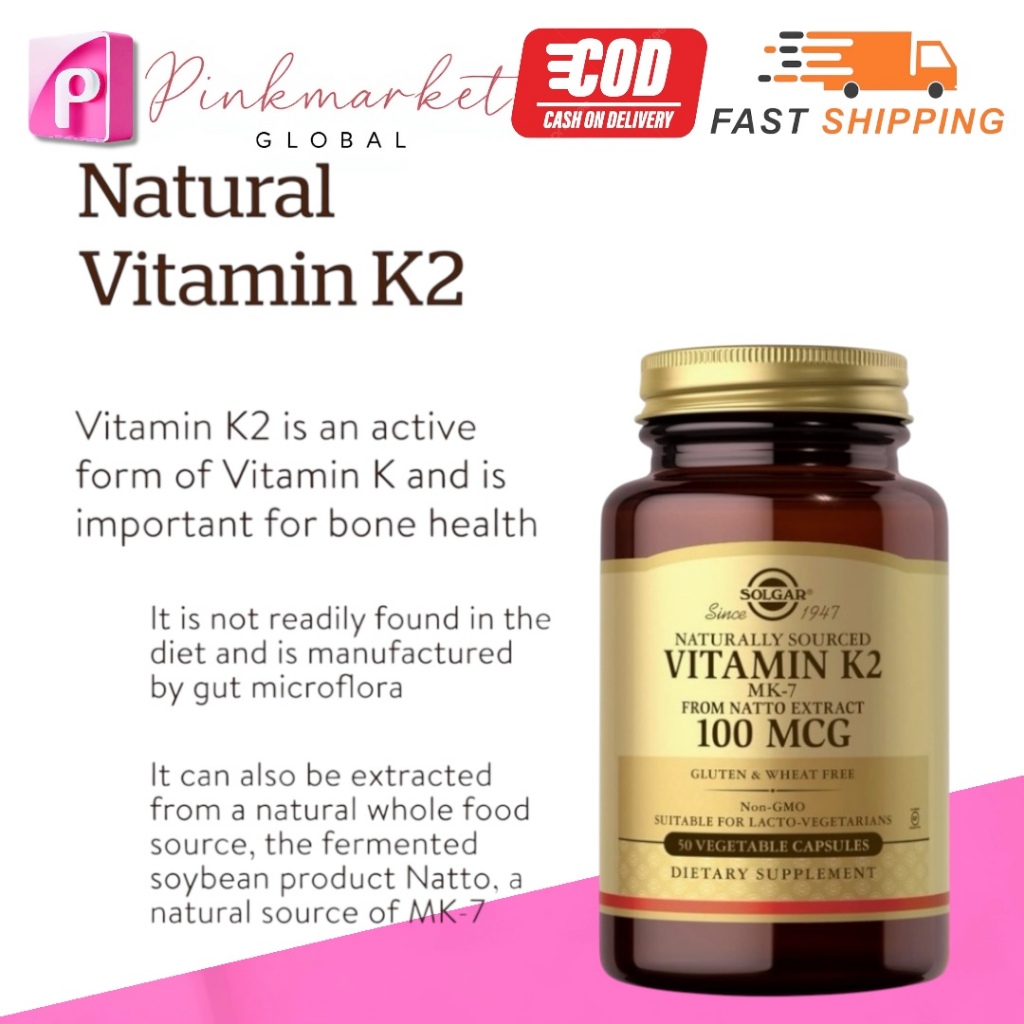 SOLGAR Naturally Sourced Vitamin K2 (MK-7) 100 mcg - 50 Vegetable ...