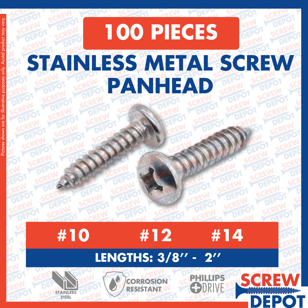 100PCS #10 #12 #14 SS Panhead Metal Screw - Round Head MS Pan Head ...